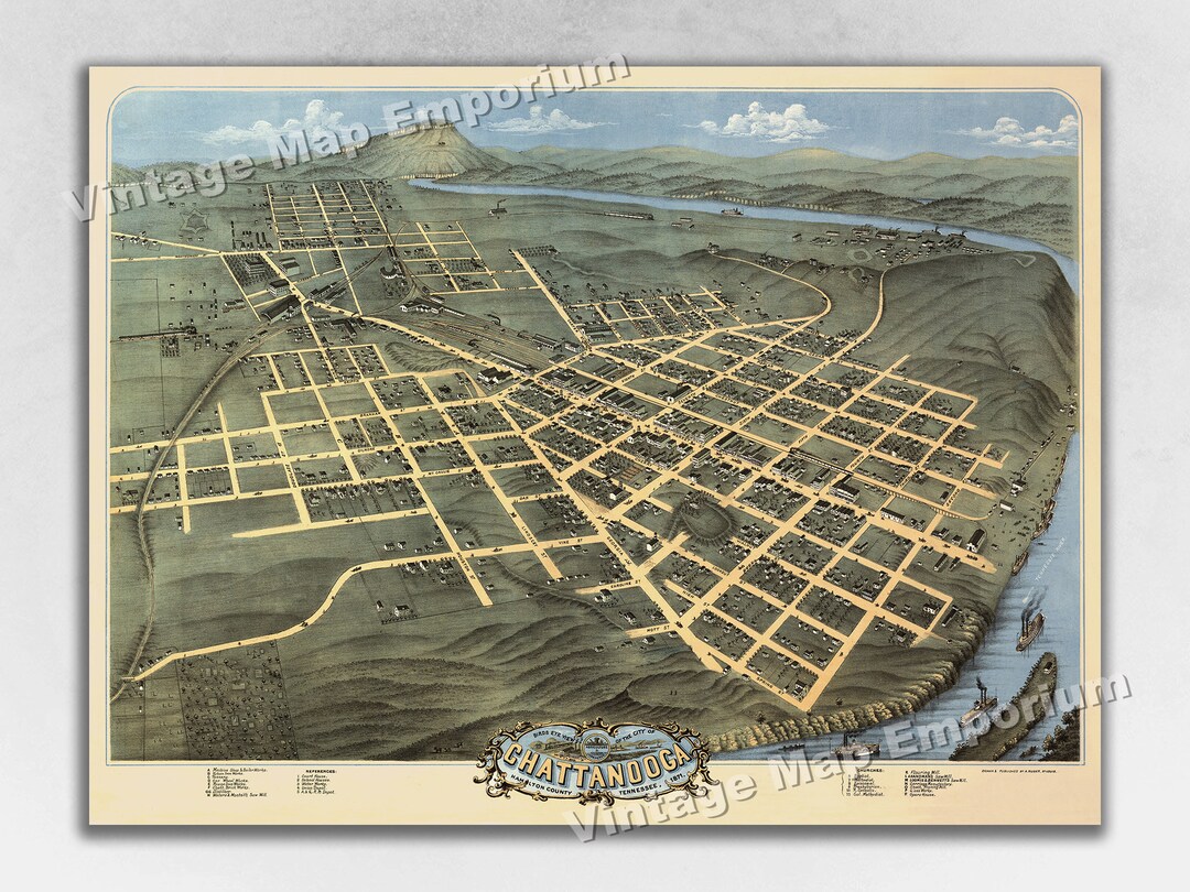 1871 Chattanooga, Tennessee Map - Panoramic Old City Map - Historic ...