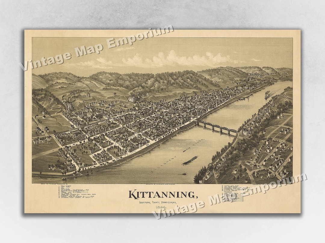 1896 Kittanning, Pennsylvania Map - Panoramic Old City Map - Historic ...