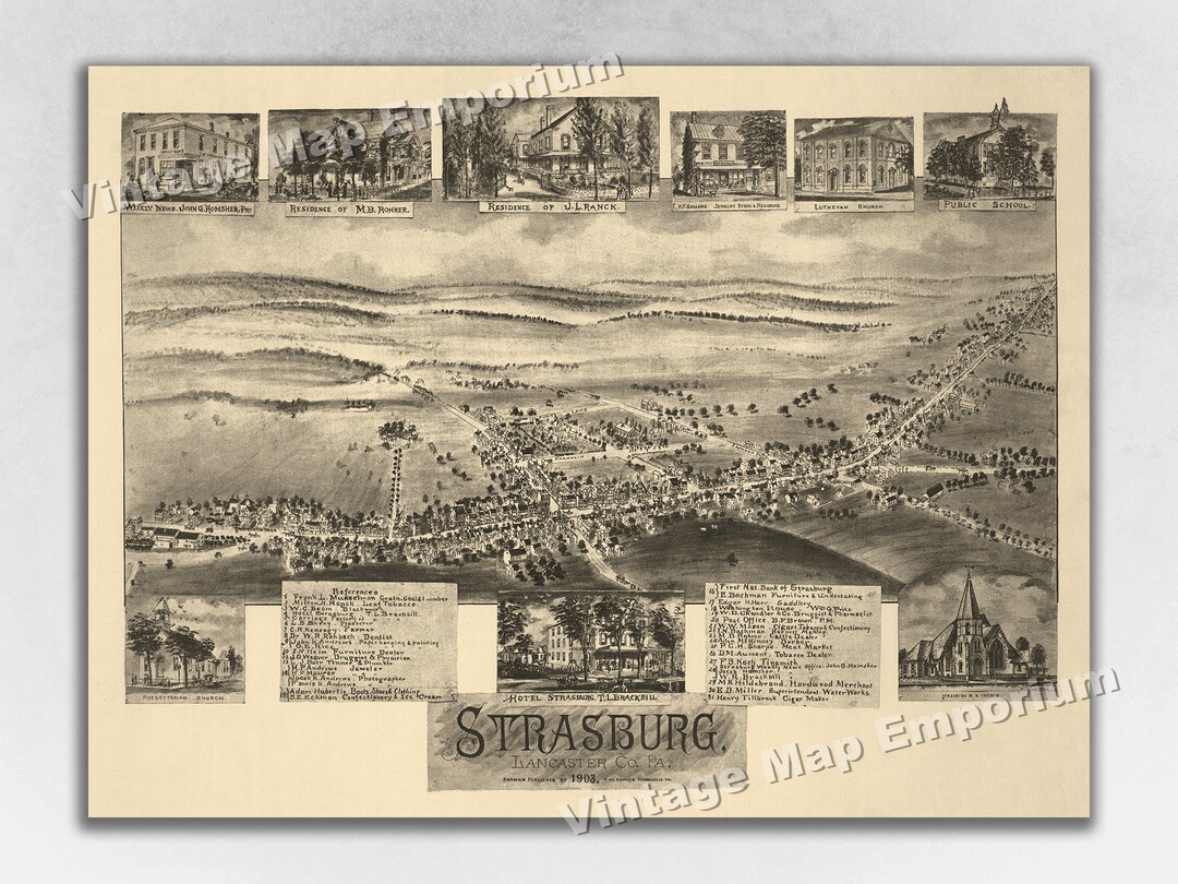 1903 Strasburg, Pennsylvania Map - Panoramic Old City Map - Historic ...
