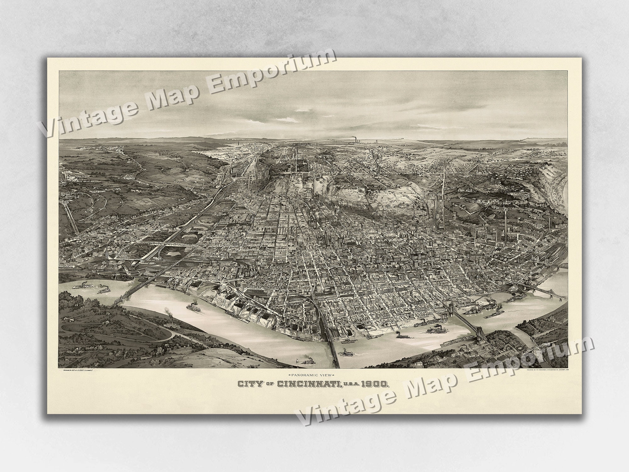 1900 Cincinnati Ohio Map Panoramic Old City Map Historic - Etsy