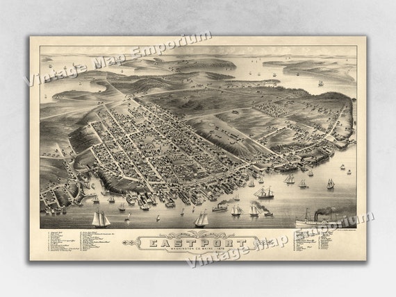 1879 Eastport Maine Map Panoramic Old City Map Historic - Etsy