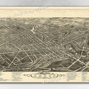 1882 Akron, Ohio Map - Panoramic Old City Map - Historic Birds Eye View ...