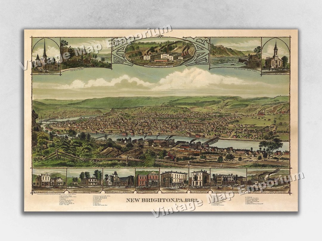 1883 New Brighton, Pennsylvania Map - Panoramic Old City Map - Historic ...