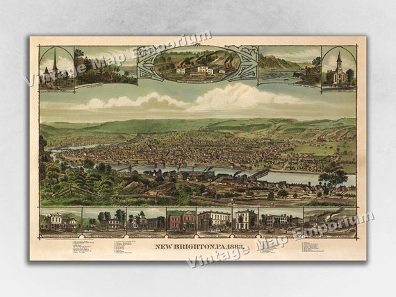 1883 New Brighton Pennsylvania Map Panoramic Old City Map - Etsy