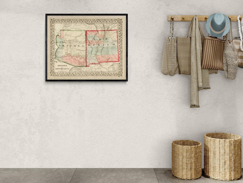 1867 New Mexico & Arizona Historic State Map Wall Map Art - Etsy