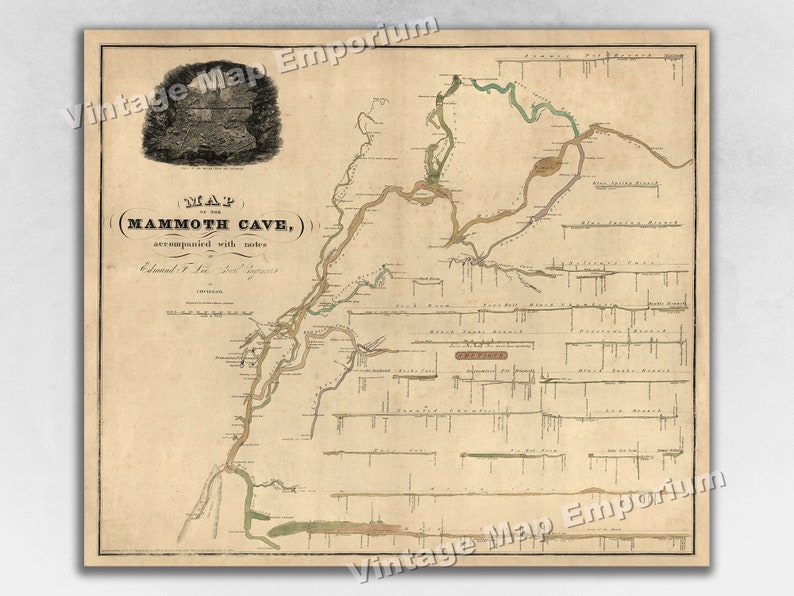 1835 Mammoth Cave National Park Kentucky Cave System Map Art Print ...