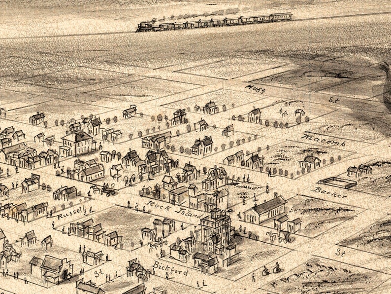 1891 El Reno Oklahoma Map Panoramic Old City Map Historic - Etsy