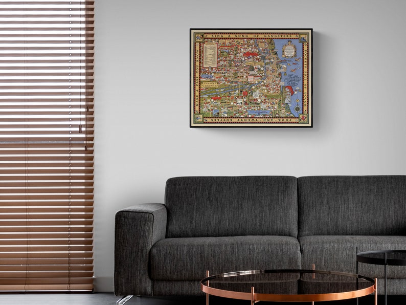 1931 “A Map of Chicago’s Gangland” Vintage Pictorial Gangster Map ...
