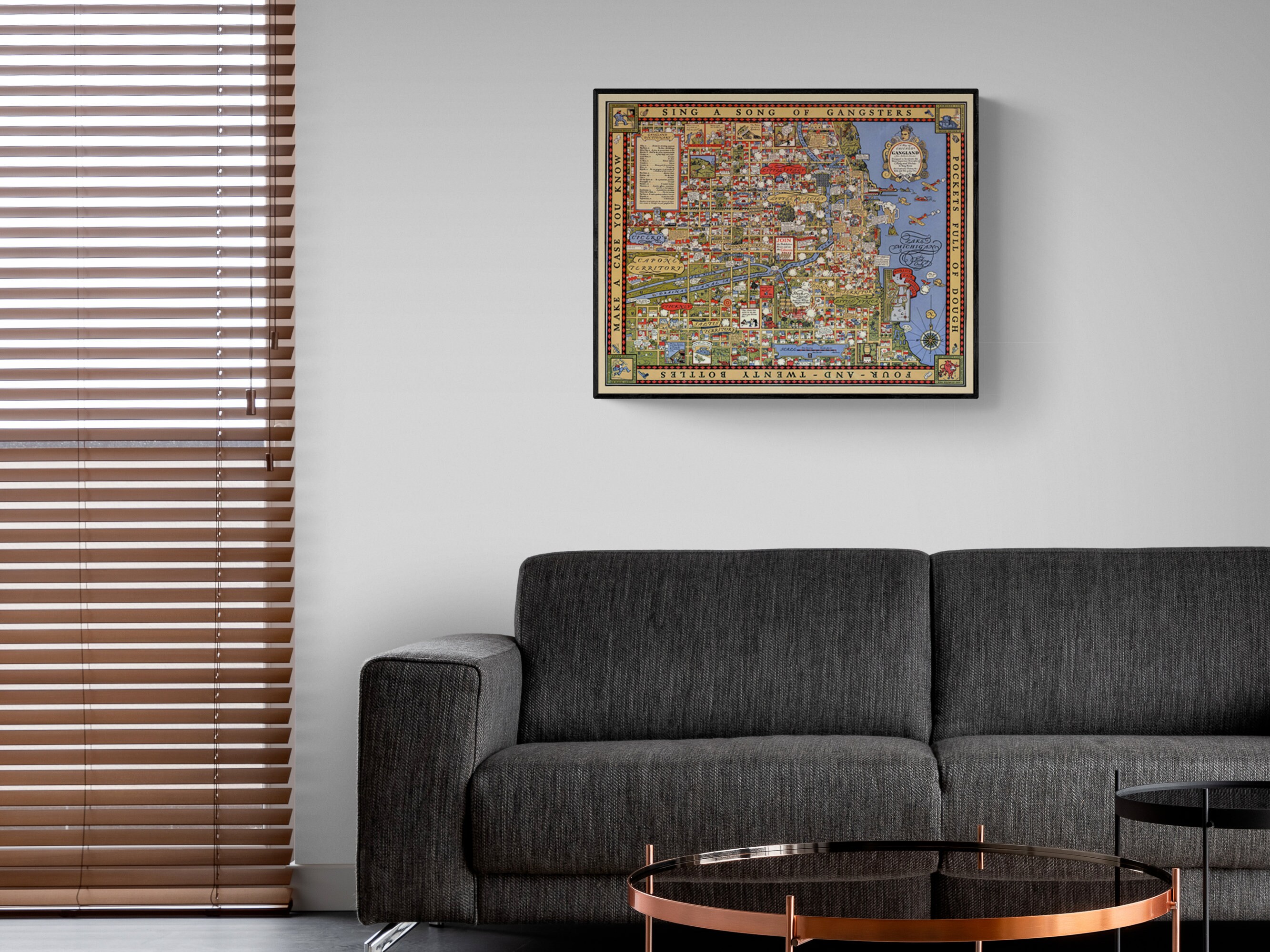 1931 “A Map of Chicago’s Gangland” Vintage Pictorial Gangster Map ...