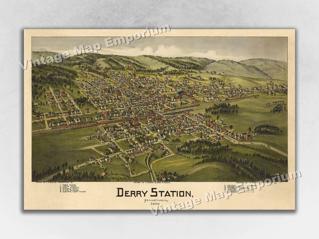 1900 Derry Station, Pennsylvania Map - Panoramic Old City Map ...