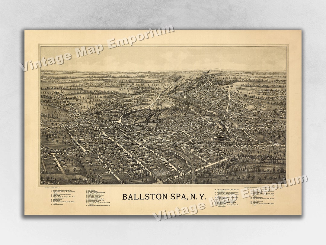 1890s Ballston Spa, New York Map - Panoramic Old City Map - Historic ...