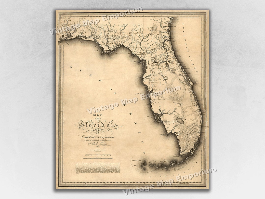 1823 Historic Map of Florida and Gulf of Mexico - Art Print Wall Map - Etsy