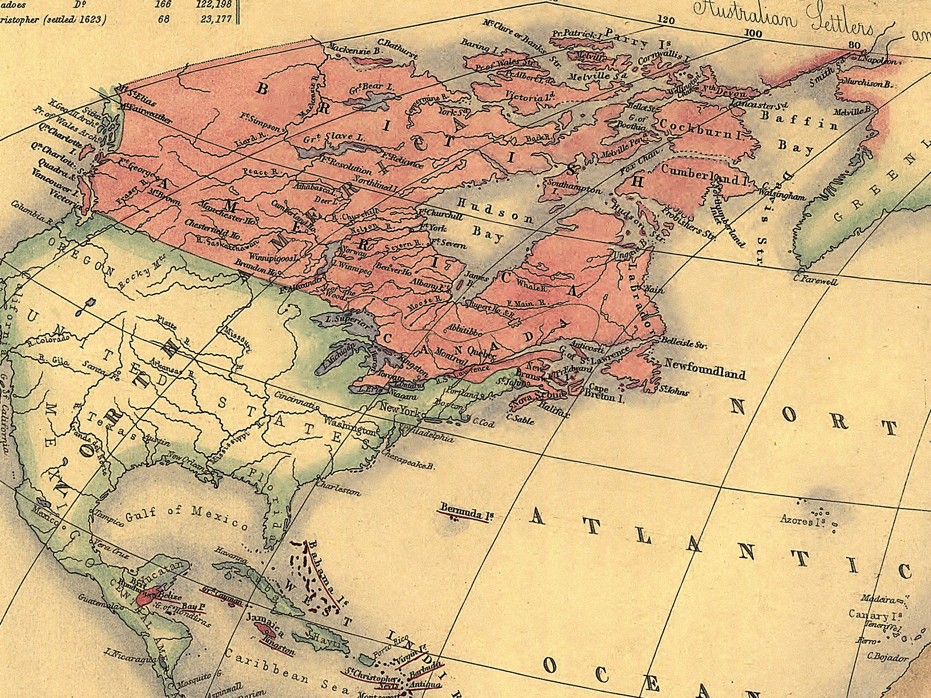 1850s Map of the "british Empire Throughout the World" - Old Vintage ...