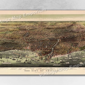 1892 Chicago, Illinois Map - Panoramic Old City Map - Historic Birds ...