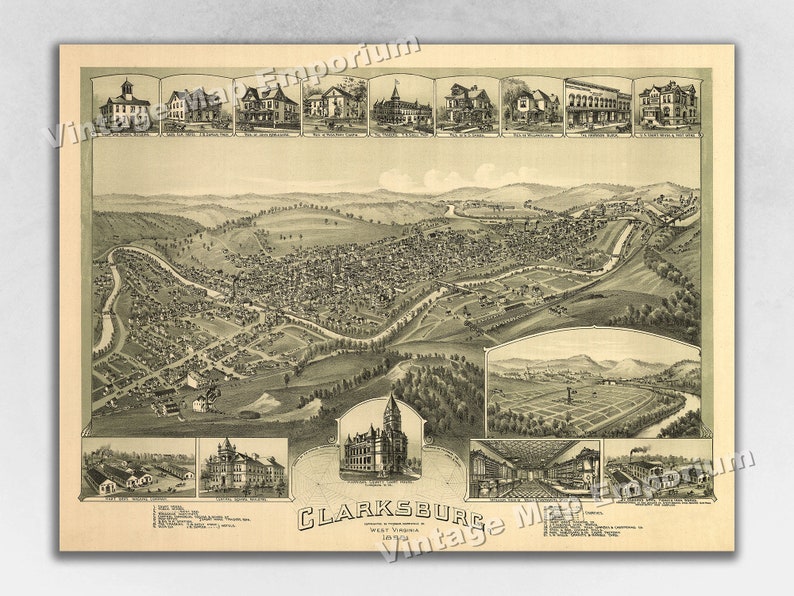 1898 Clarksburg West Virginia Map Panoramic Old City Map - Etsy