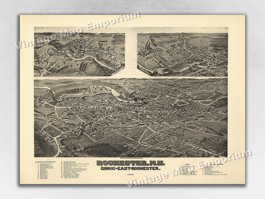 1884 Rochester, New Hampshire Map - Panoramic Old City Map - Historic ...
