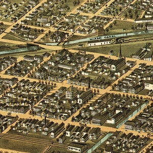 1870 Dayton, Ohio Map - Panoramic Old City Map - Historic Birds Eye ...