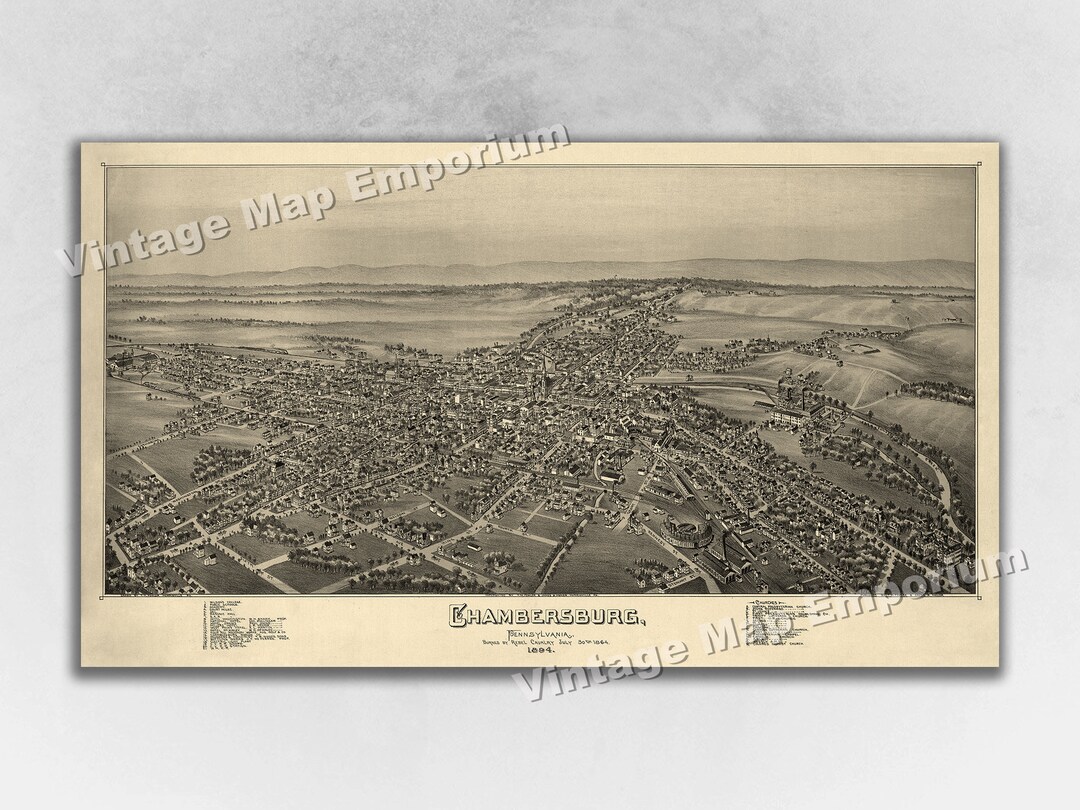 1894 Chambersburg, Pennsylvania Map - Panoramic Old City Map - Historic ...