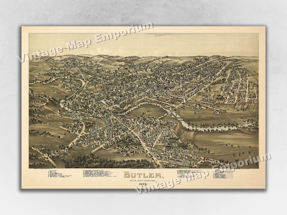 1896 Butler Pennsylvania Map Panoramic Old City Map - Etsy