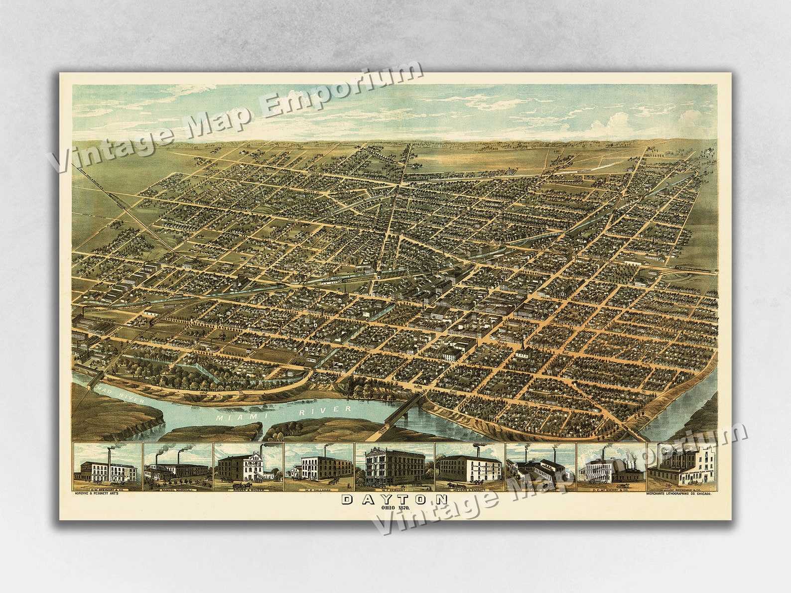 1870 Dayton Ohio Map Panoramic Old City Map Historic - Etsy