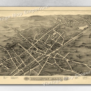 1878 Holliston, Massachusetts Map - Panoramic Old City Map - Historic ...