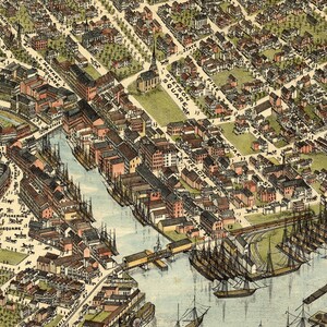1875 Bangor, Maine Map - Panoramic Old City Map - Historic Birds Eye ...