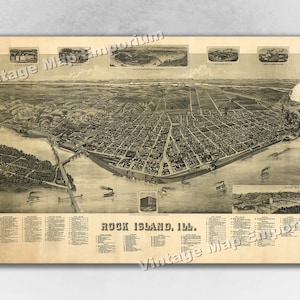 1889 Rock Island, Illinois Map - Panoramic Old City Map - Historic ...