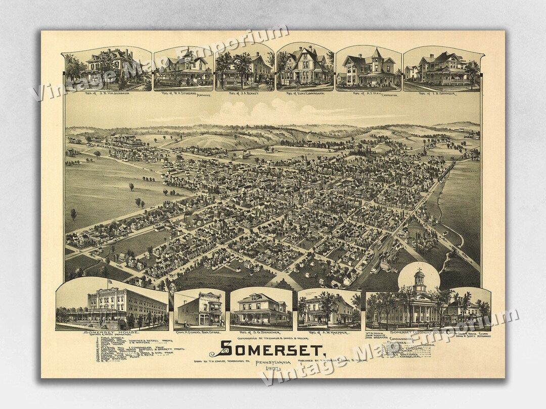 1900 Somerset, Pennsylvania Map - Panoramic Old City Map - Historic ...