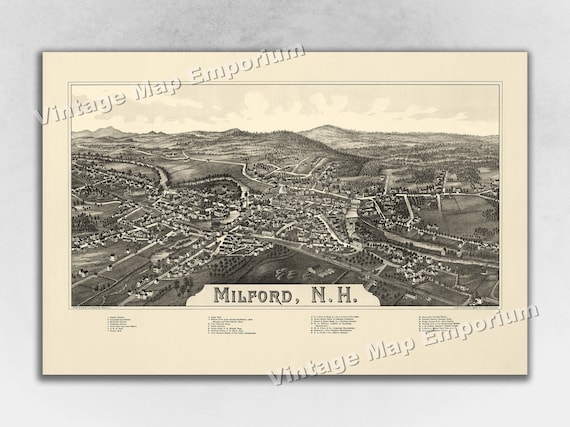 1886 Milford New Hampshire Map Panoramic Old City Map - Etsy
