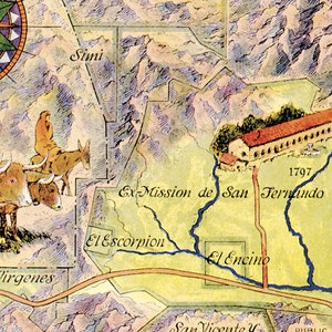 1937 Old Spanish Ranchos Map of Los Angeles - Historic Wall Map Art ...