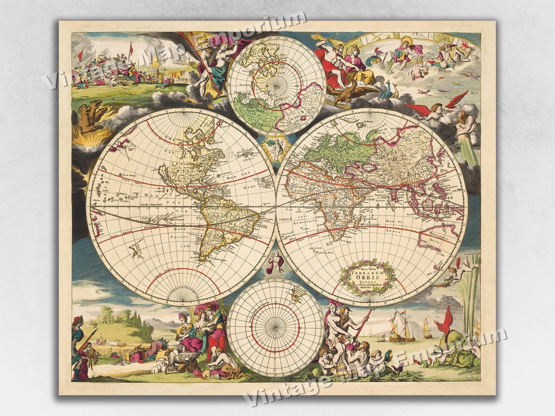 1703 World Map Nova Totius Terrarum Orbis Tabula Historic | Etsy