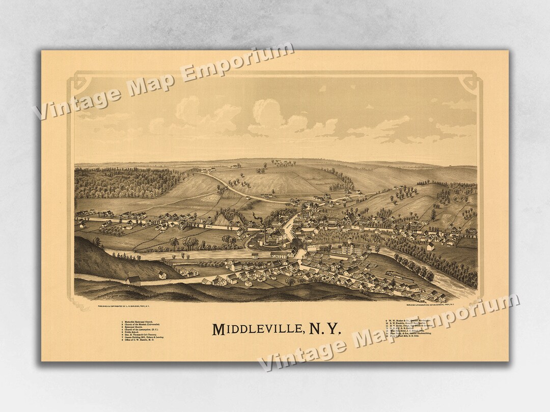 1890 Middleville, New York Map - Panoramic Old City Map - Historic ...