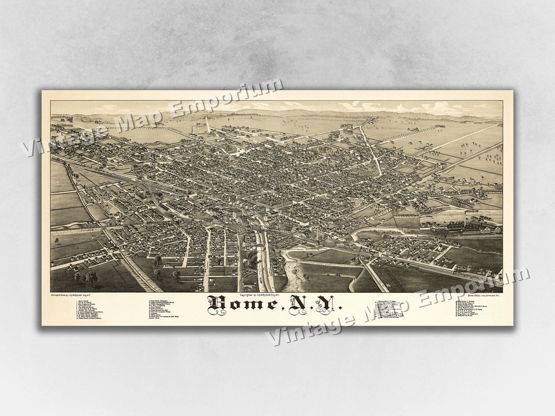 1886 Rome, New York Map - Panoramic Old City Map - Historic Birds Eye ...