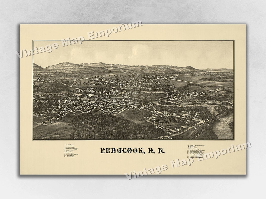 1887 Penacook, New Hampshire Map - Panoramic Old City Map - Historic ...