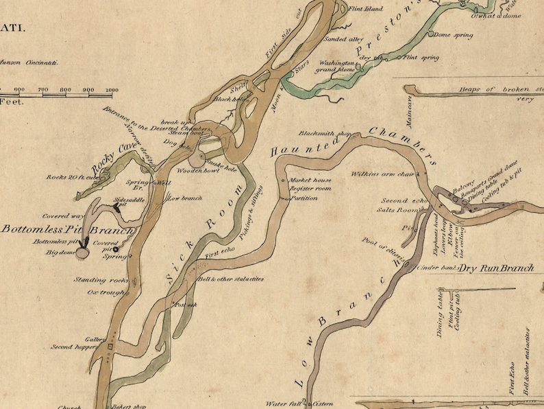1835 Mammoth Cave National Park Kentucky Cave System Map Art Print ...