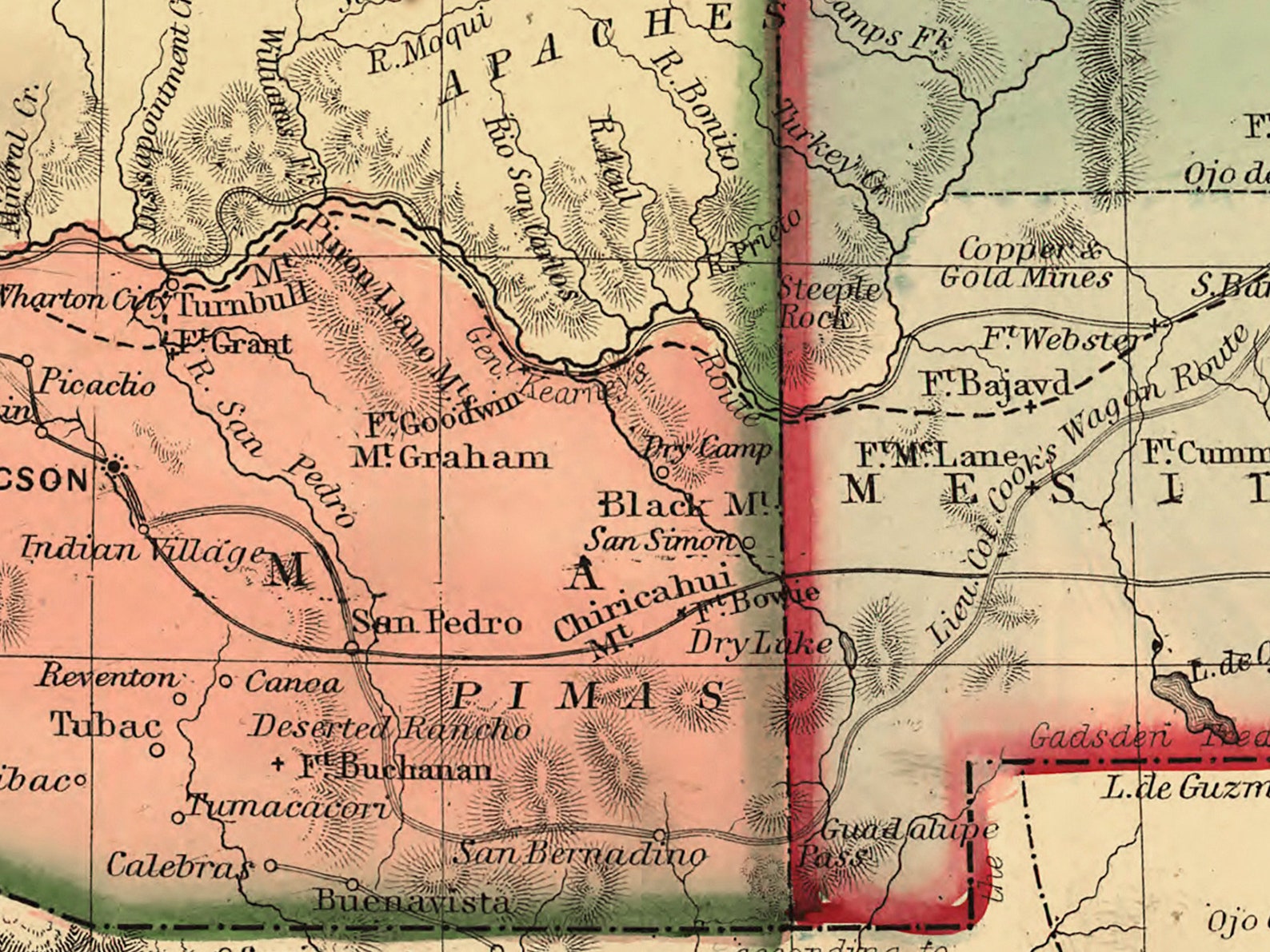 1867 New Mexico & Arizona Historic State Map Wall Map Art Print - Etsy