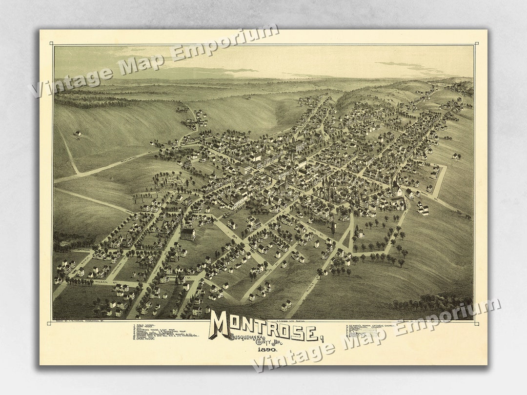1890 Montrose, Pennsylvania Map - Panoramic Old City Map - Historic ...