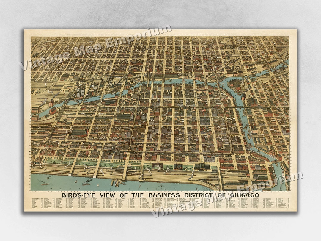 1898 Chicago, Illinois Map - Panoramic Old City Map - Historic Birds ...