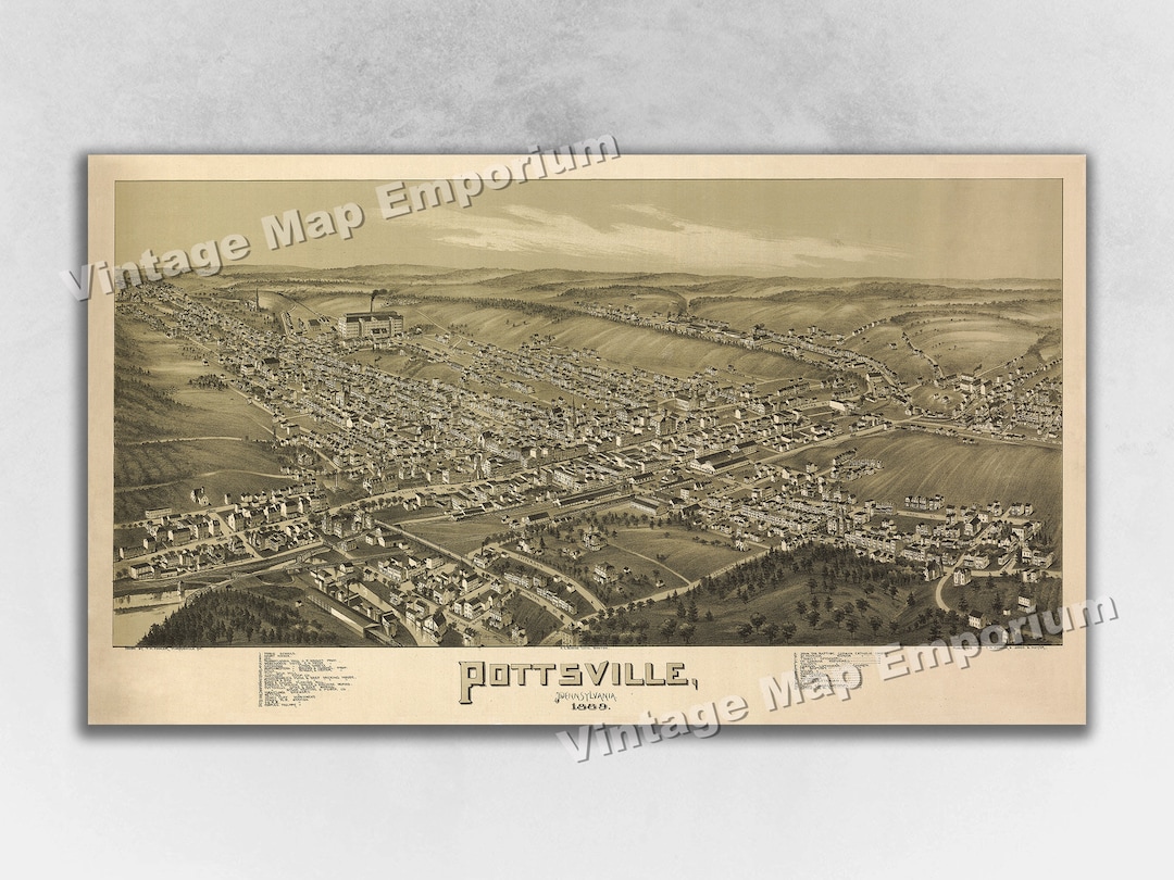1889 Pottsville, Pennsylvania Map - Panoramic Old City Map - Historic ...
