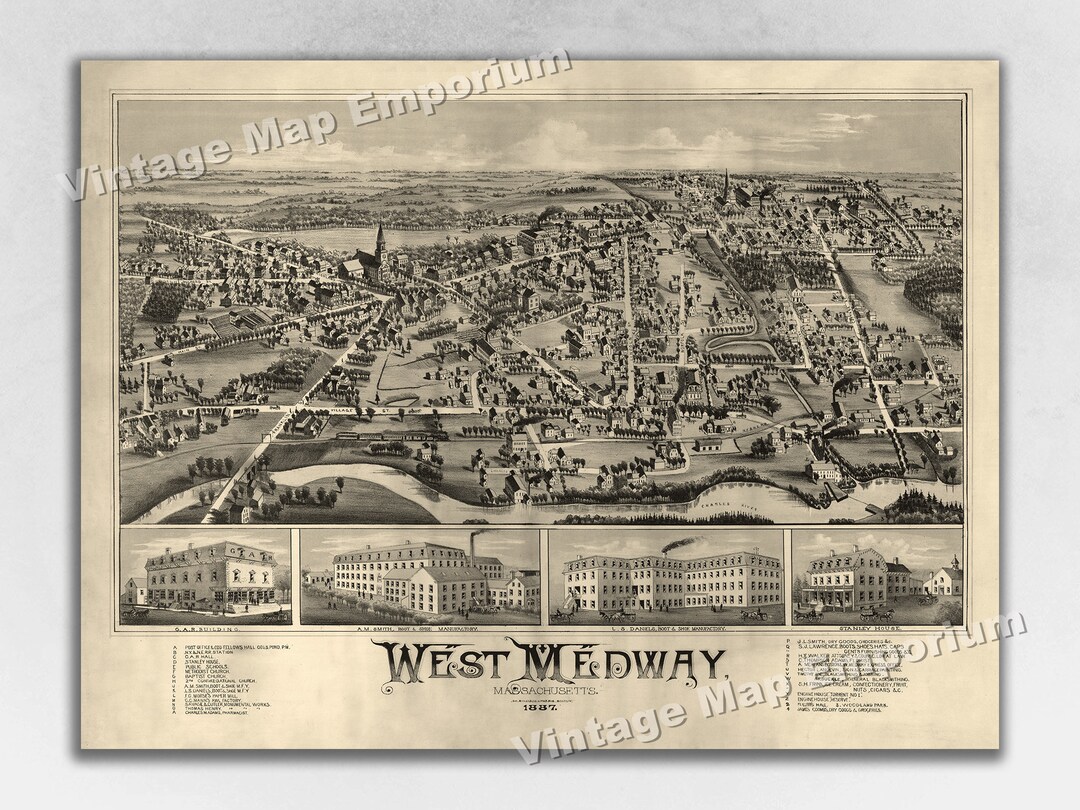 1887 Medway, Massachusetts Map - Panoramic Old City Map - Historic ...