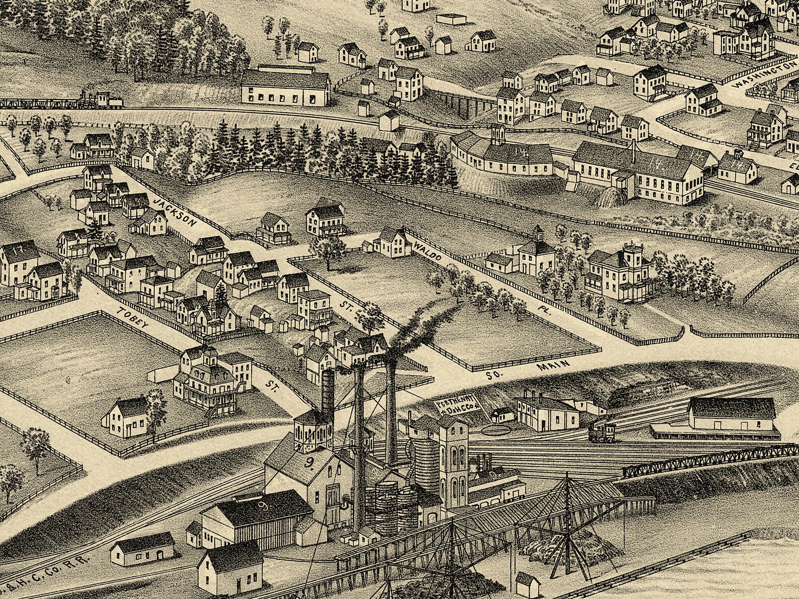 1889 Port Henry, New York Map - Panoramic Old City Map - Historic Birds ...