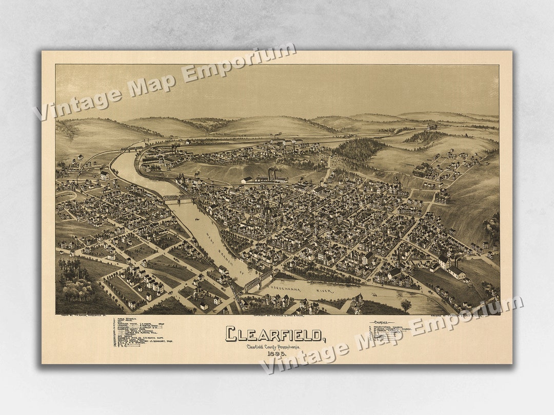1895 Clearfield, Pennsylvania Map - Panoramic Old City Map - Historic ...