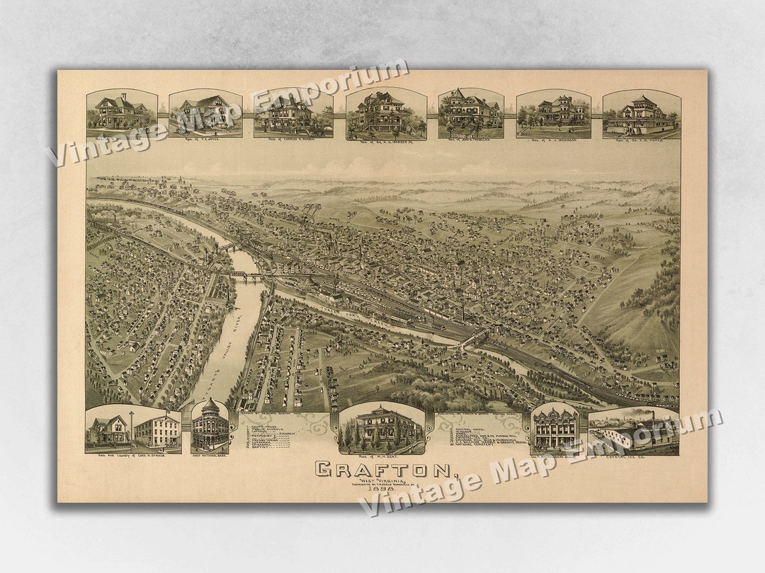 1898 Grafton, West Virginia Map - Panoramic Old City Map - Historic ...