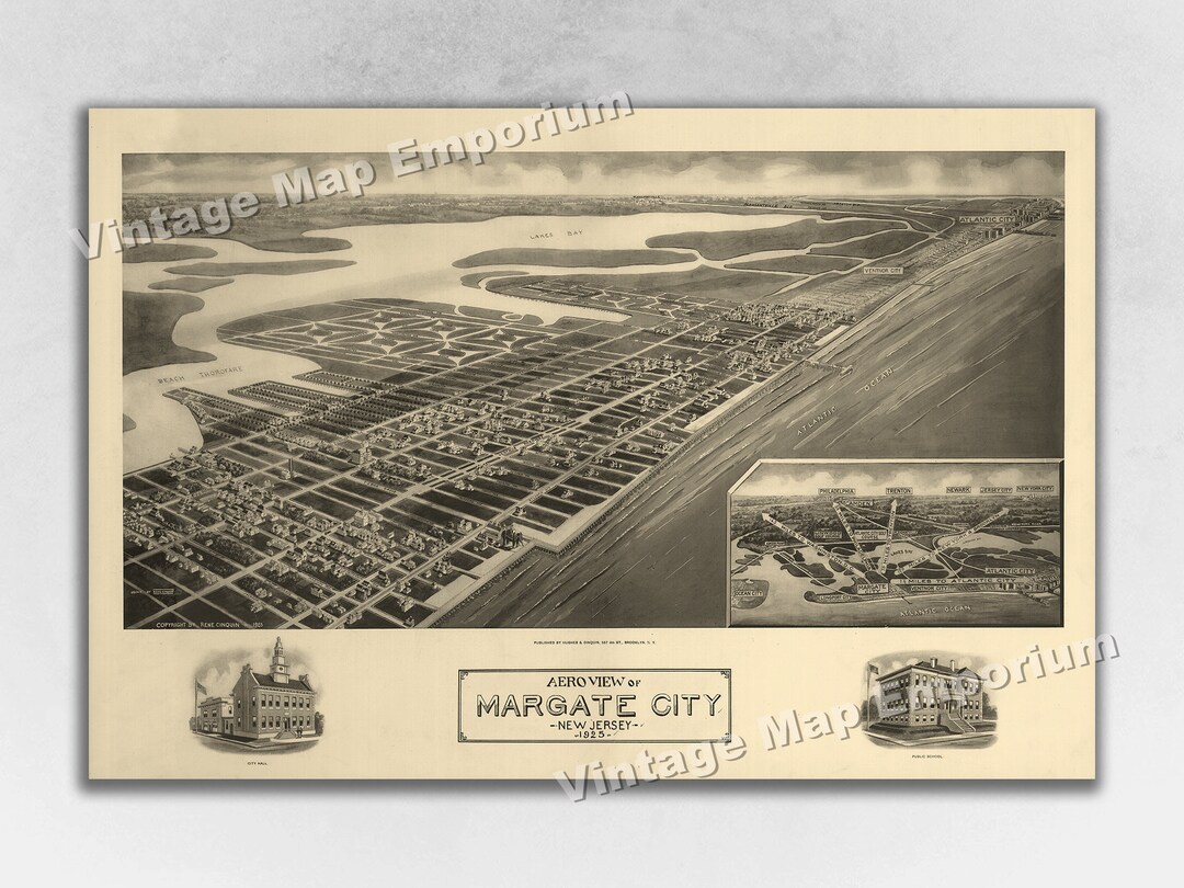 1925 Margate City, New Jersey Map - Panoramic Old City Map - Historic ...