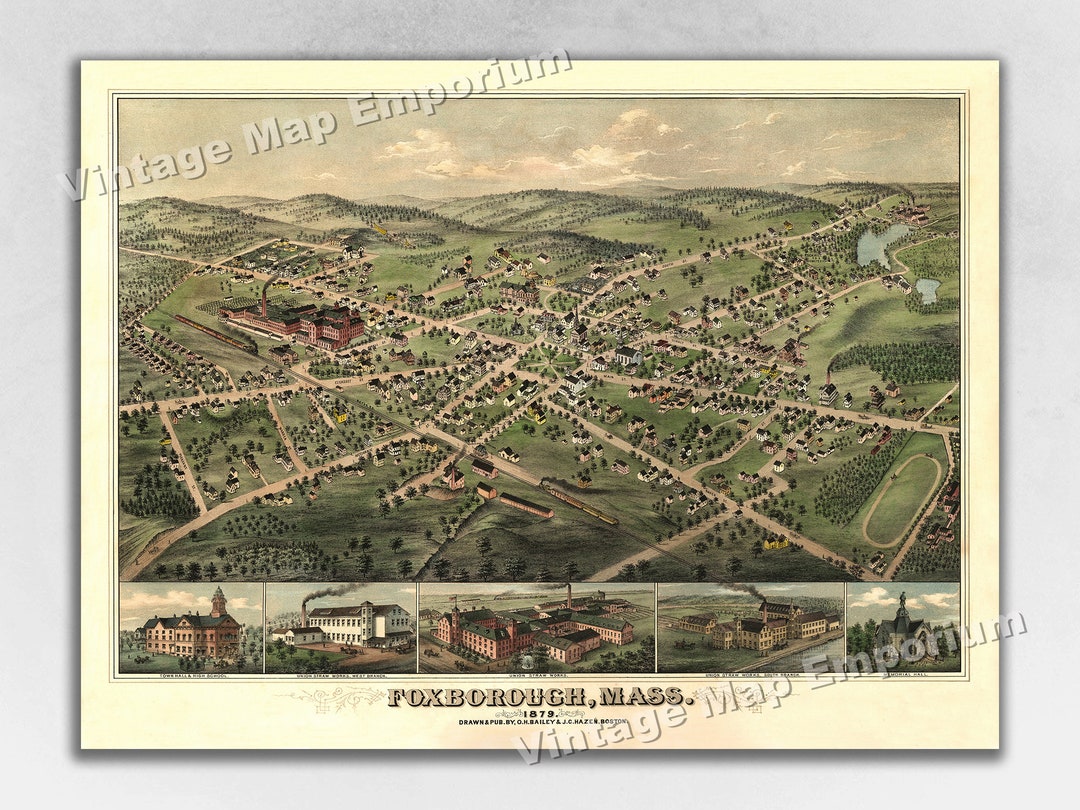 1879 Foxborough, Massachusetts Map - Panoramic Old City Map - Historic ...