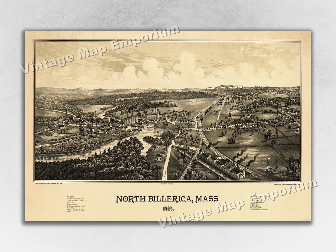 1887 North Billerica, Massachusetts Map - Panoramic Old City Map ...