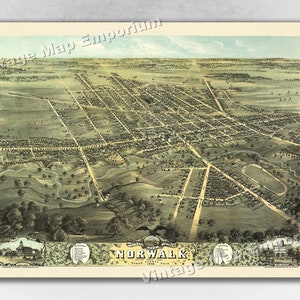 1870 Norwalk, Ohio Map - Panoramic Old City Map - Historic Birds Eye ...