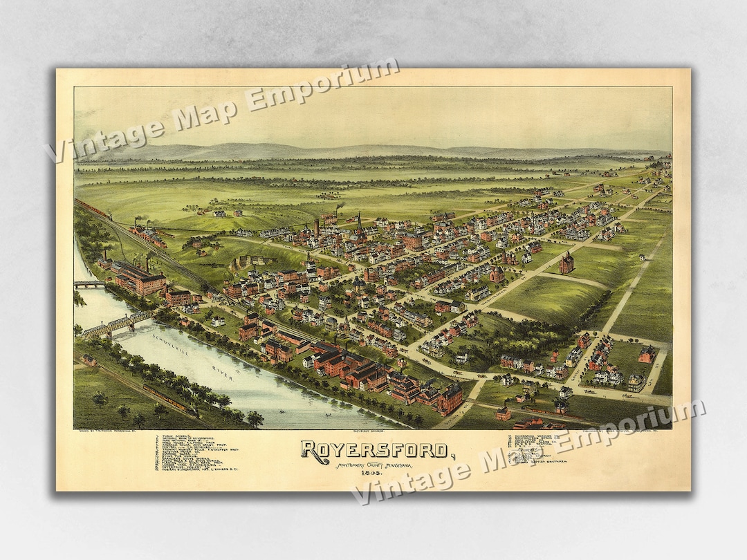 1893 Royersford, Pennsylvania Map - Panoramic Old City Map - Historic ...