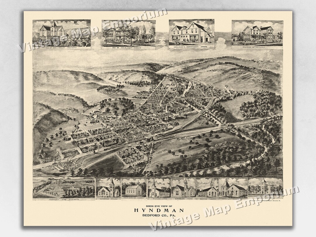 1906 Hyndman, Pennsylvania Map - Panoramic Old City Map - Historic ...