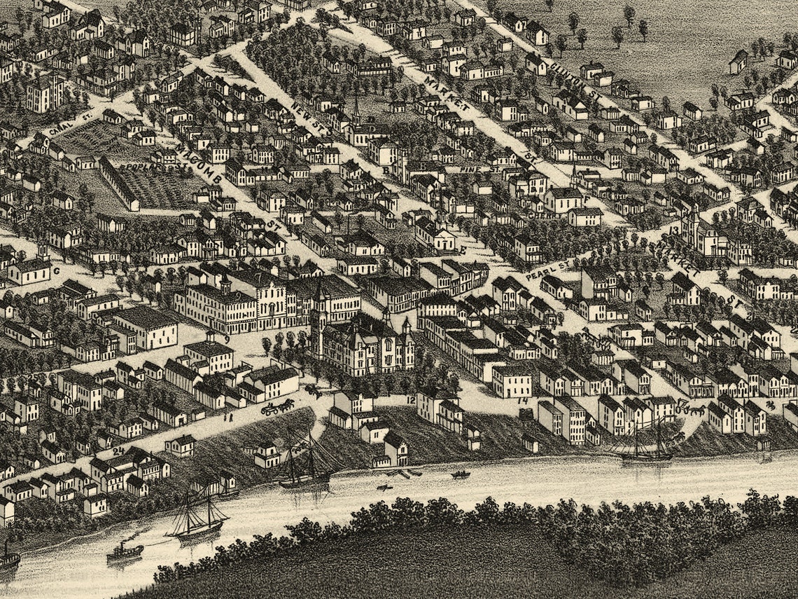 1881 Mt. Clemens, Michigan Map - Panoramic Old City Map - Historic ...